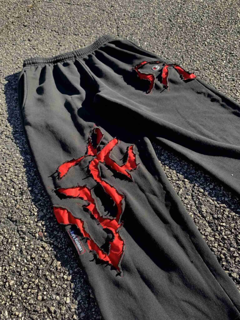 Unique pattern black and red custom reworked sweatpants | RE.STATEMENT ...