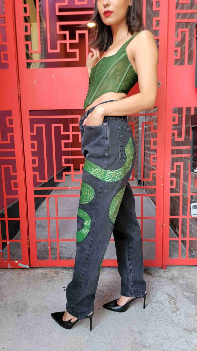 GREEN SNAKE Painted Denim Jeans | RE.STATEMENT | The Upcycled Fashion ...